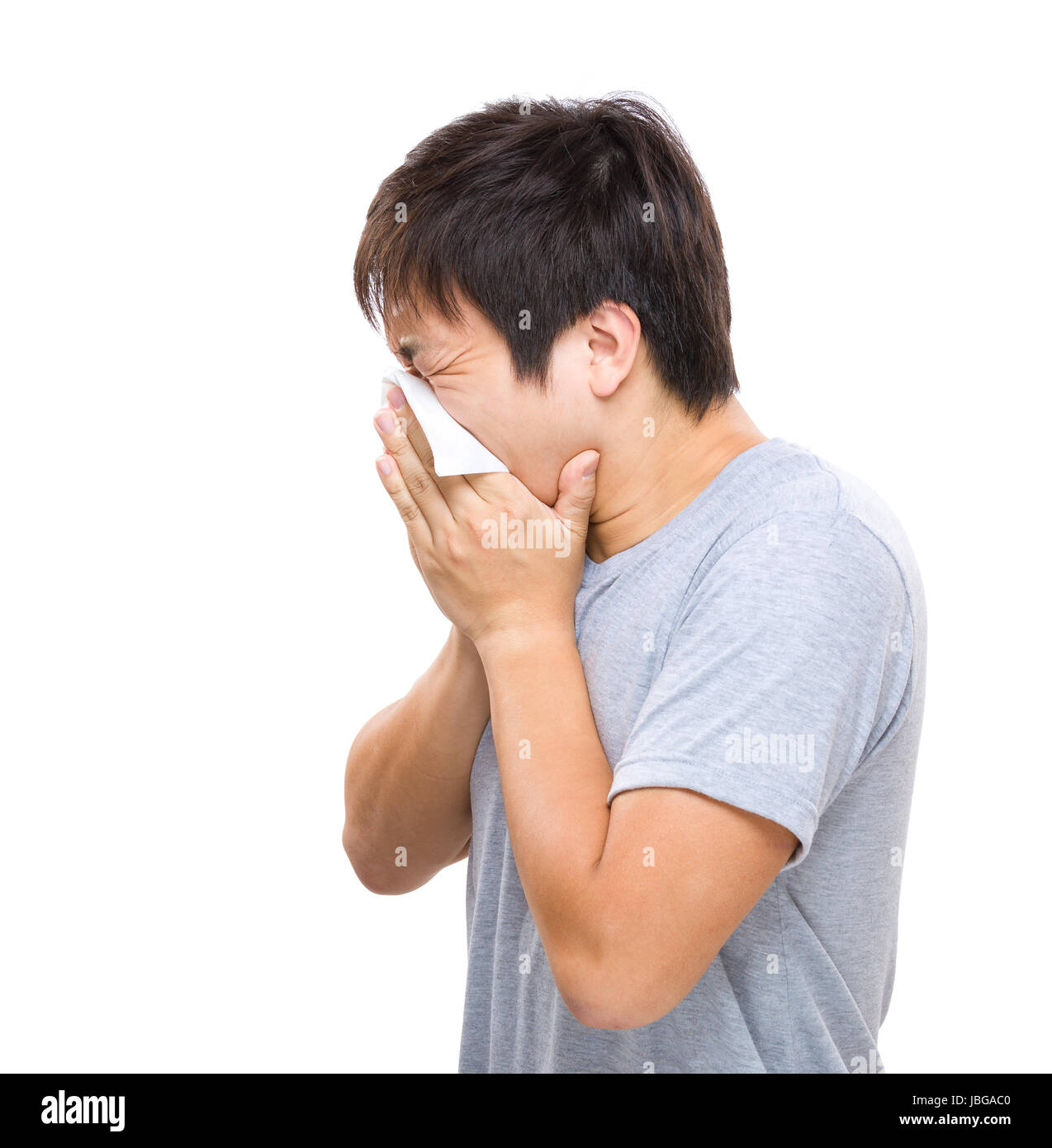 Side profile of asia man sneeze Stock Photo - Alamy