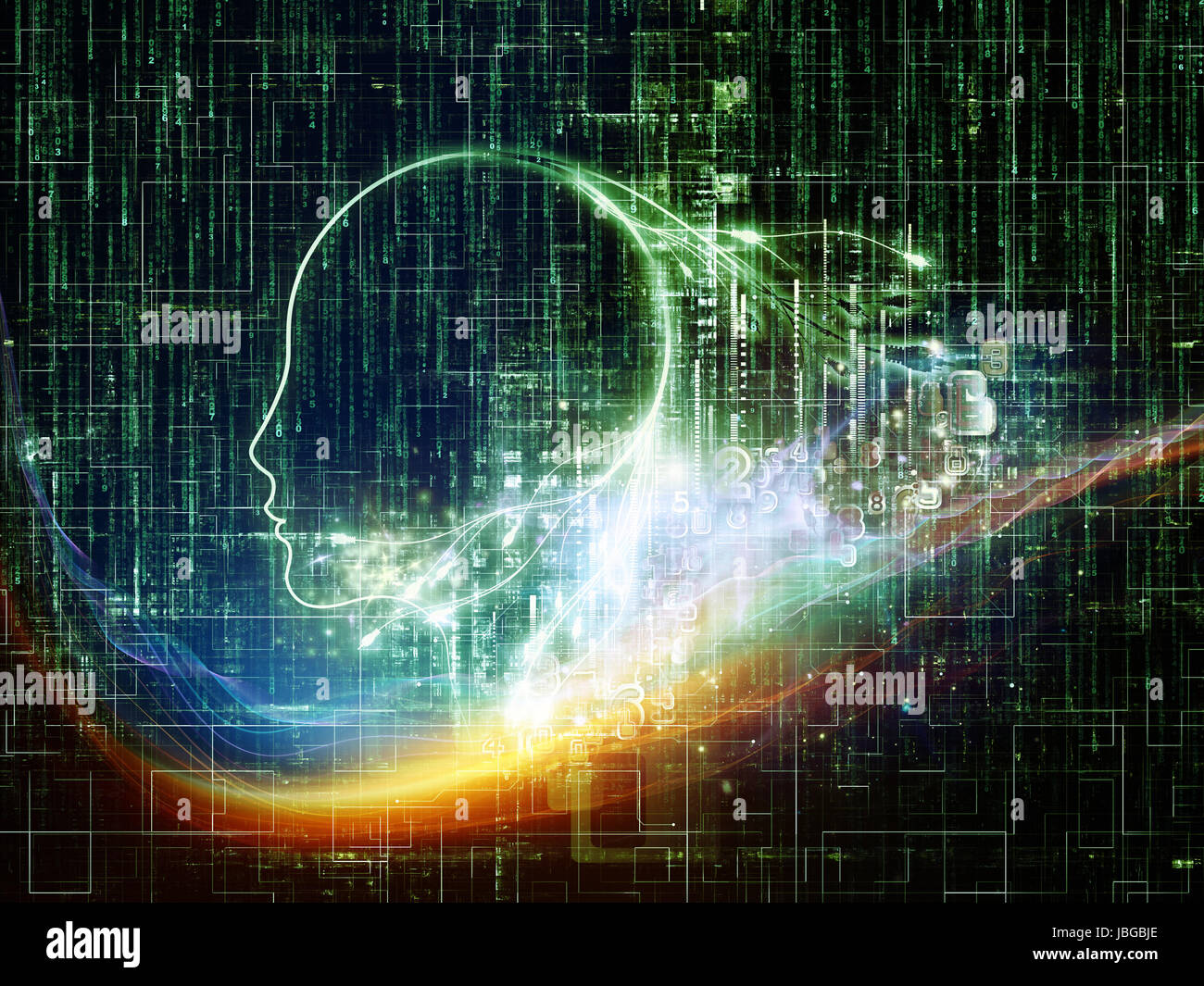 Artificial Intelligence series. Background design of human profile and ...