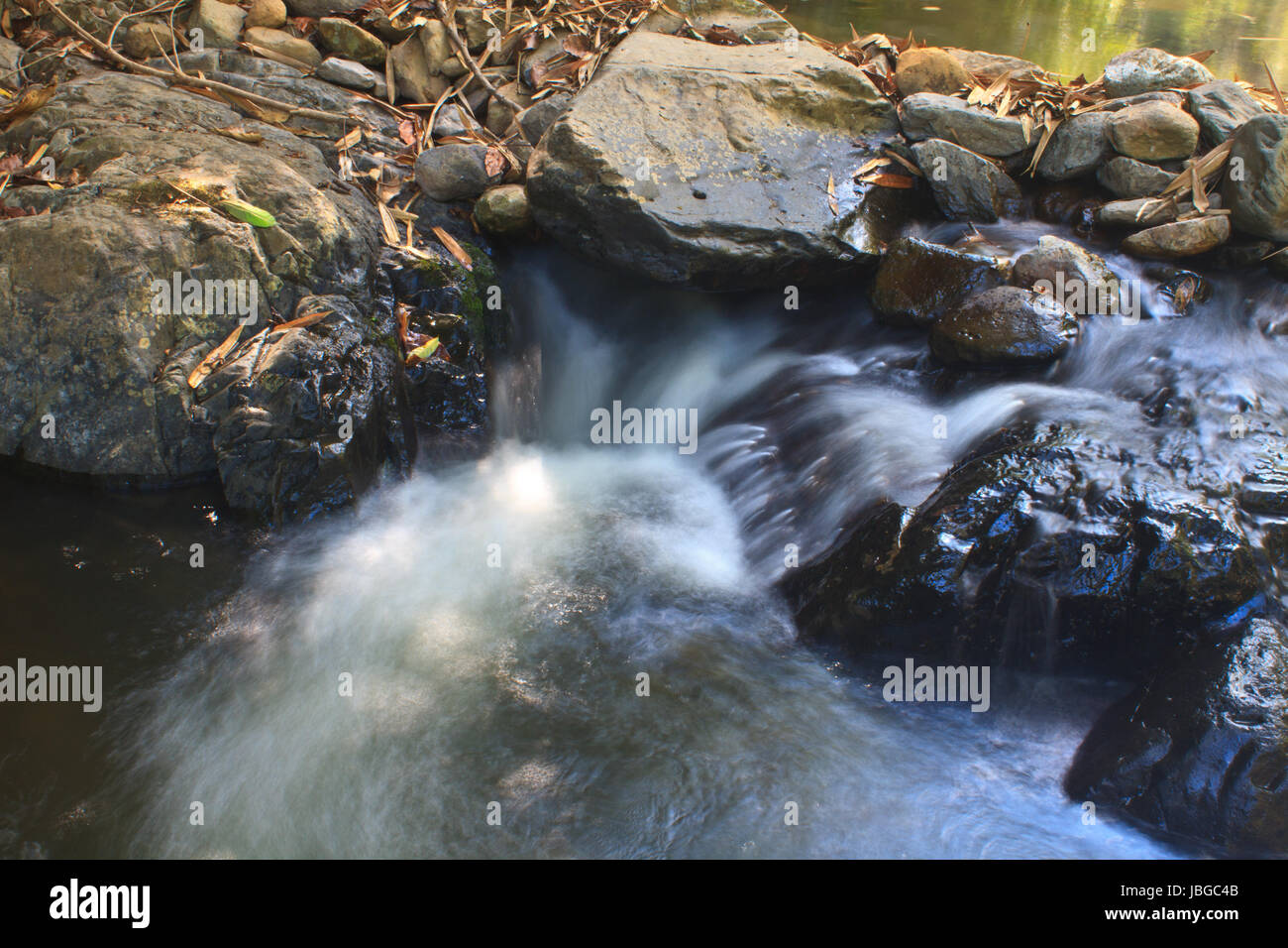waterfall and rocks covered with moss in deep forest Stock Photo - Alamy