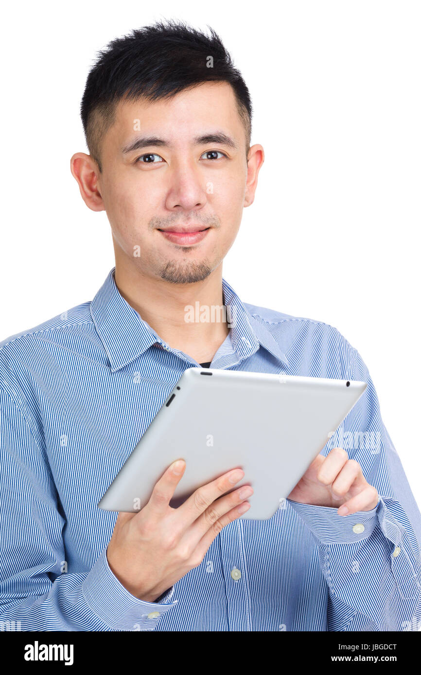 Asia man with tablet Stock Photo - Alamy