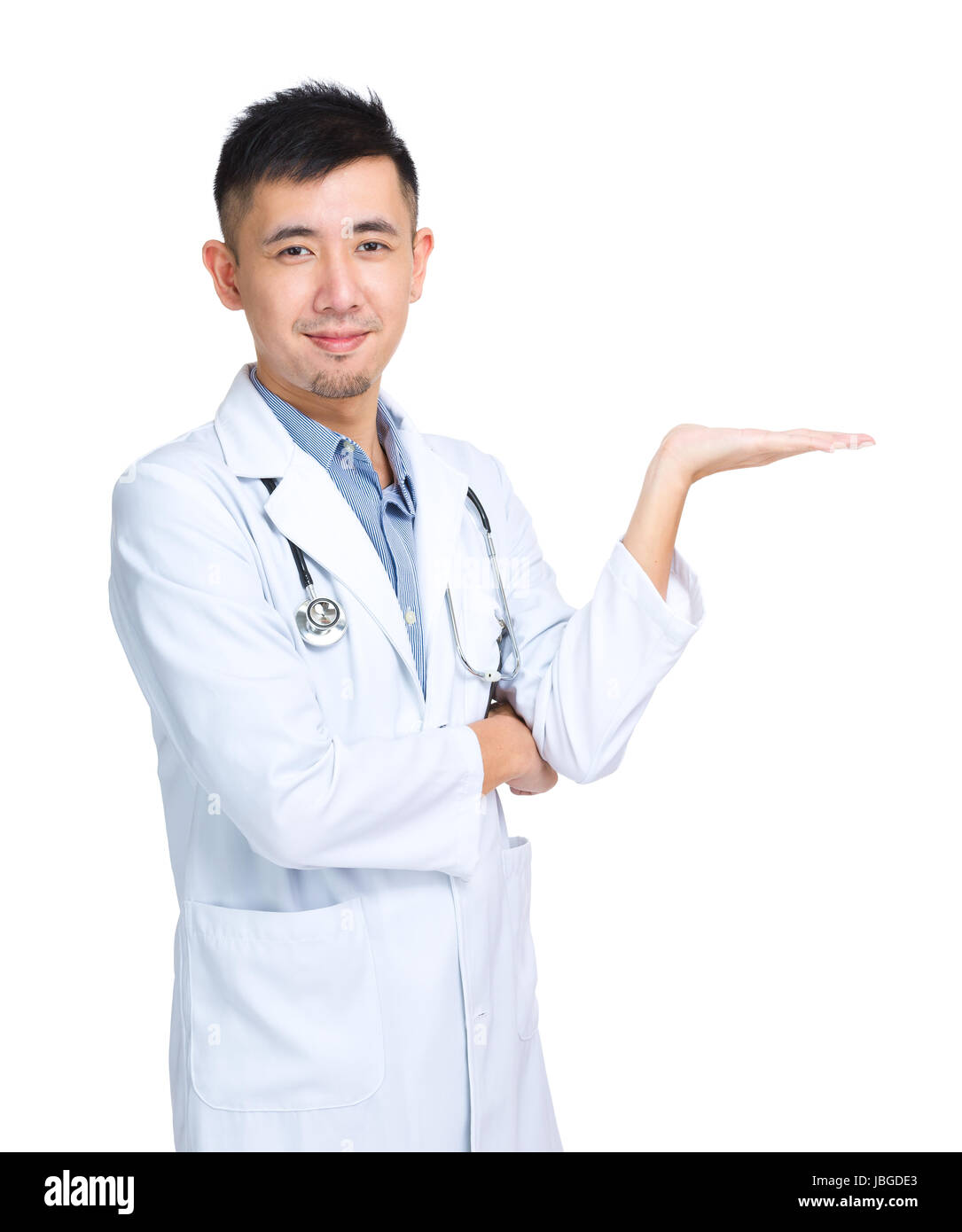 Doctor present something Stock Photo - Alamy