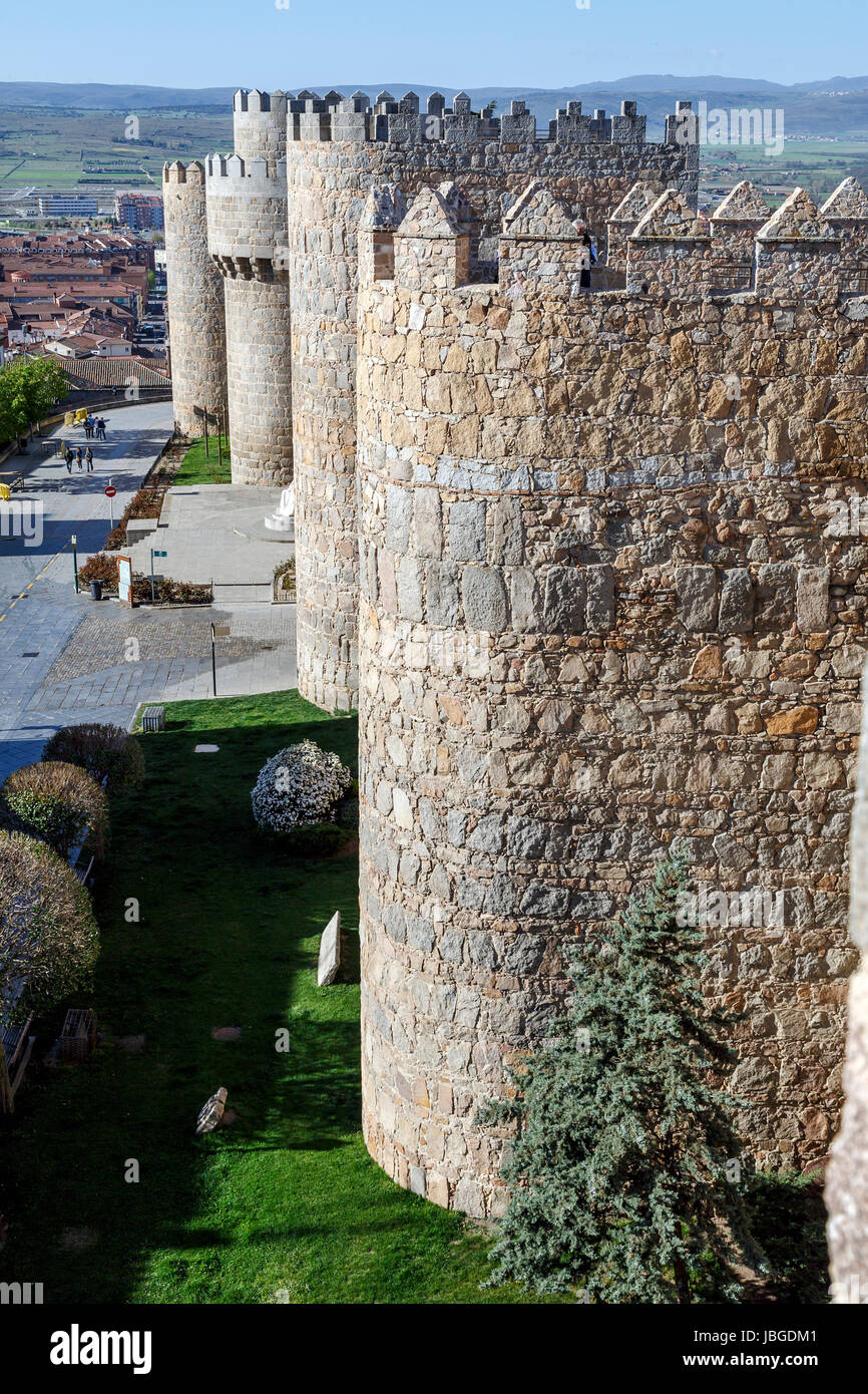 Medieval city walls in Avila, Spain. Considered the best preserved in ...