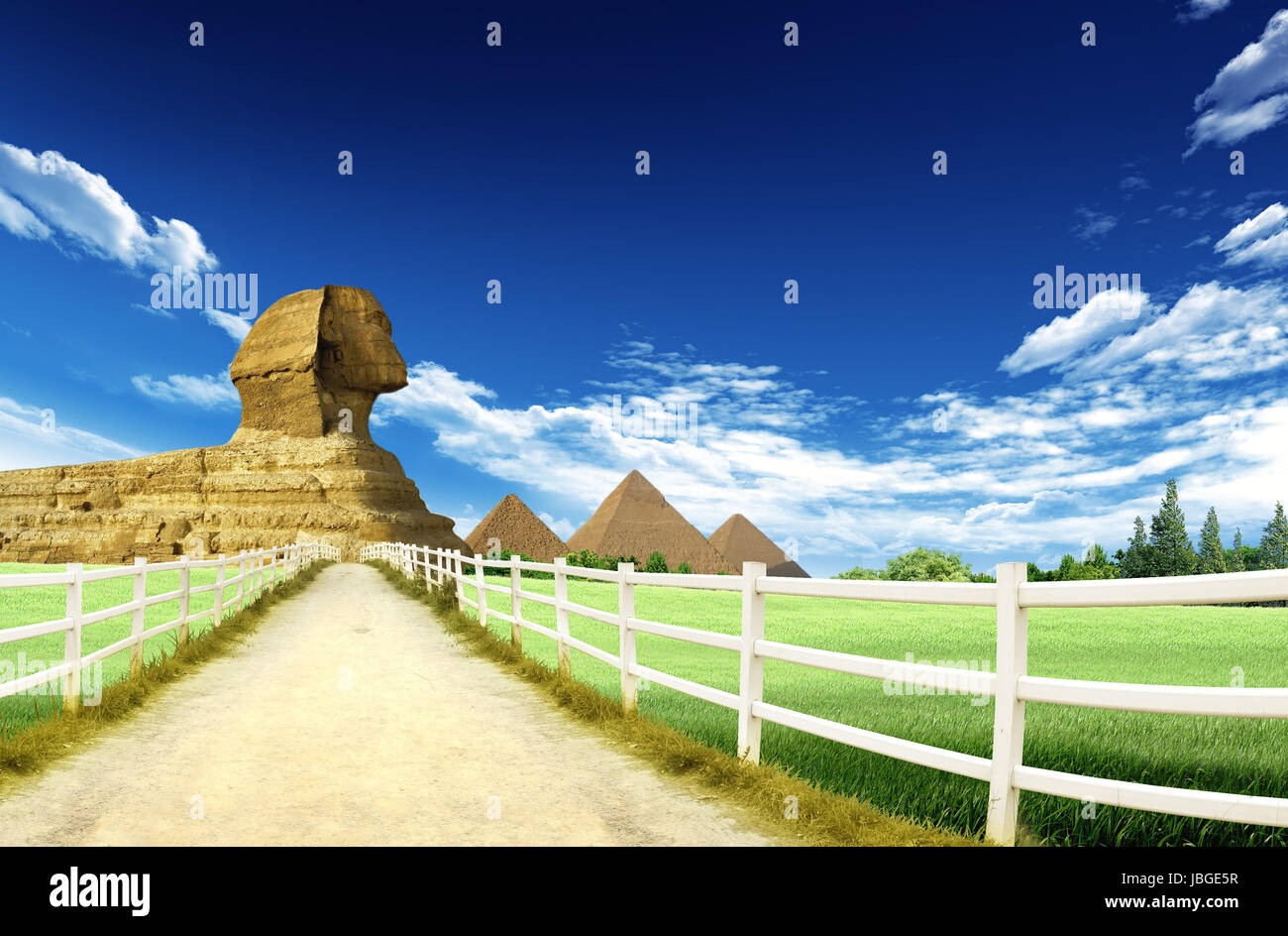 Egyptian Sphinx and Pyramids with blue sky and clouds in the background ...