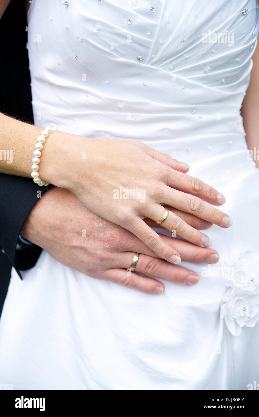 Bride and groom showing their wedding rings Stock Photo - Alamy