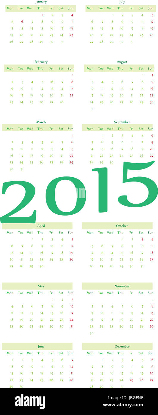 Simple solar 2015 year calendar vector illustration Stock Photo - Alamy