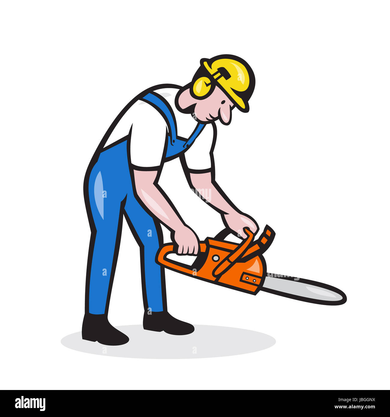 Illustration of lumberjack arborist tree surgeon holding operating a ...
