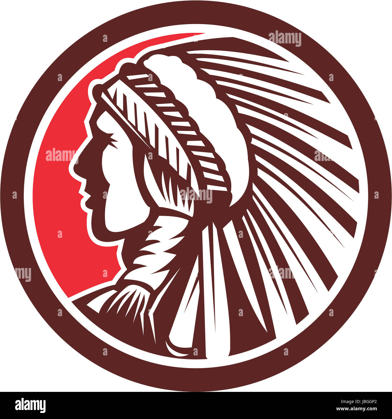 Illustration of a native american indian chief viewed from side set ...