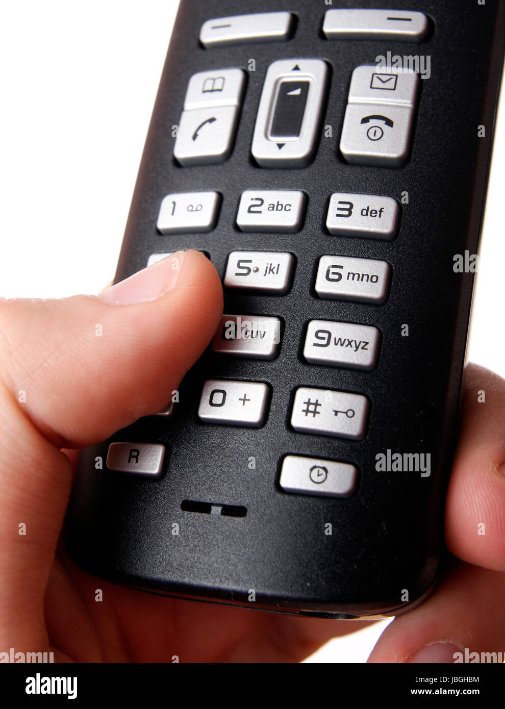 Cell Phone in a man hand. Isolated on white background Stock Photo - Alamy