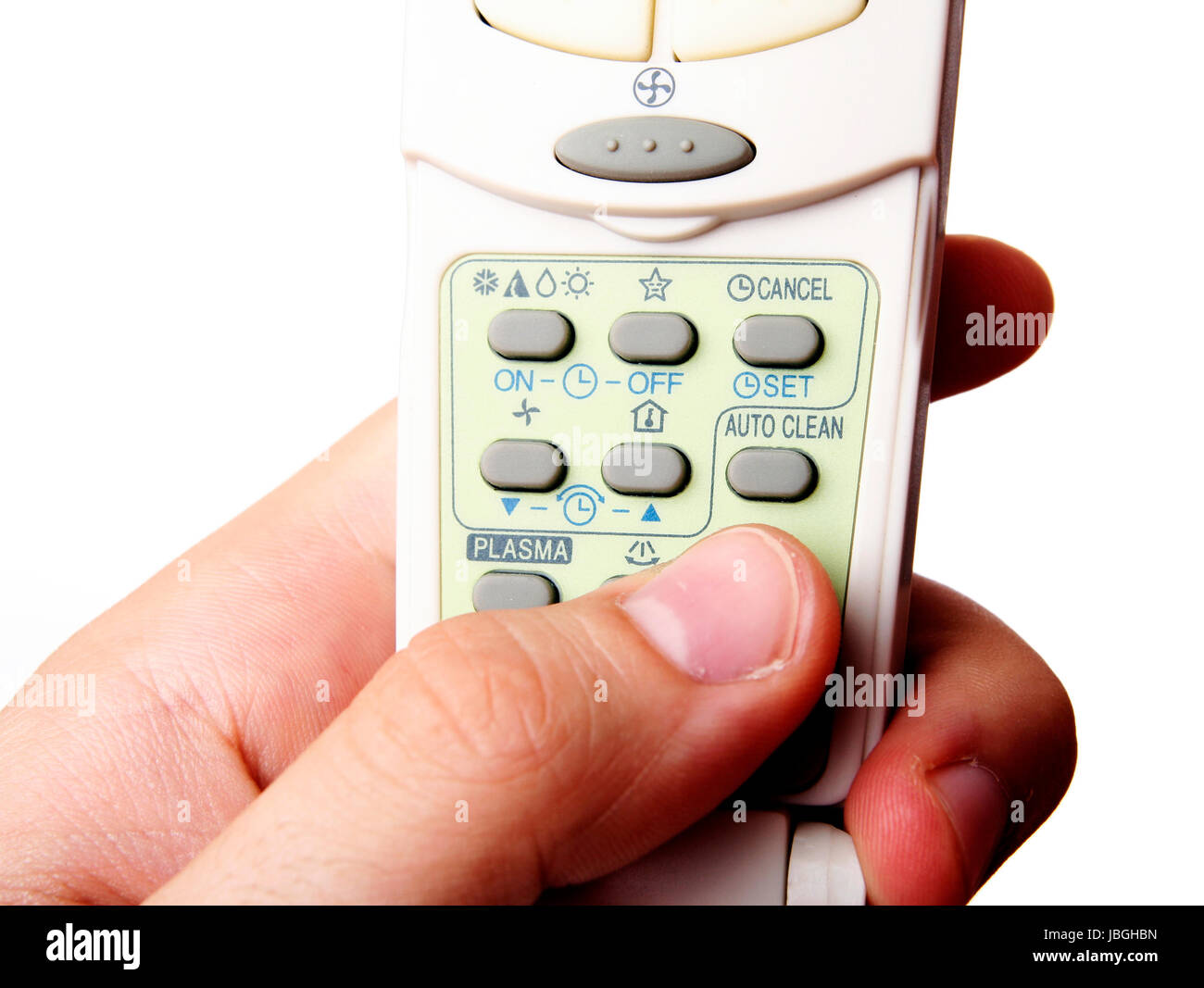 Remote control in a man hand. Isolated on white background Stock Photo ...