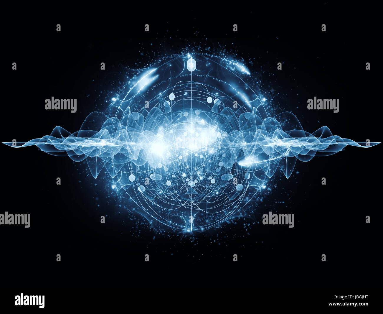 Atomic series. Abstract concept of atom and quantum waves illustrated ...
