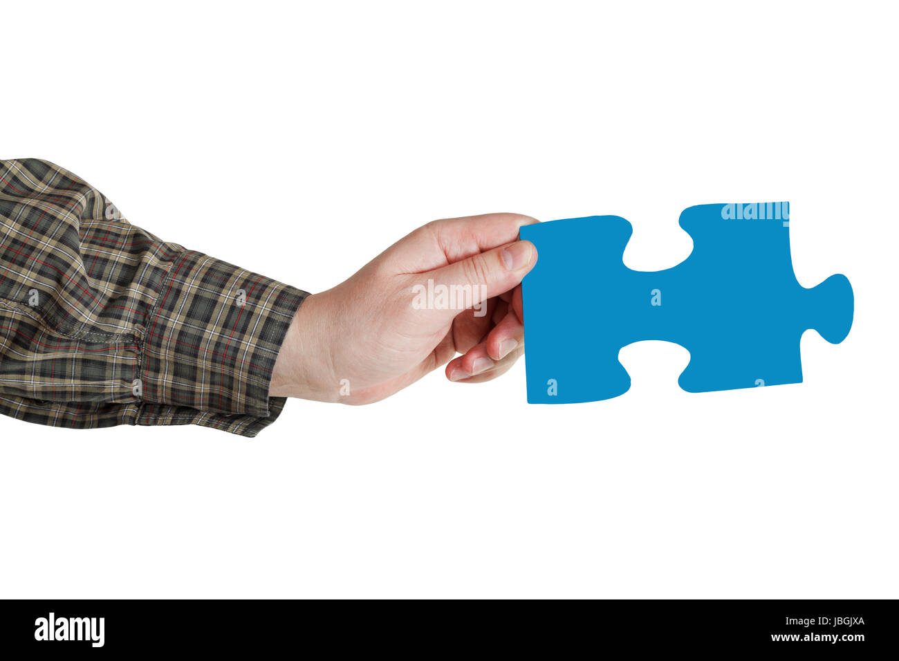 male hand with blue puzzle piece isolated on white background Stock ...