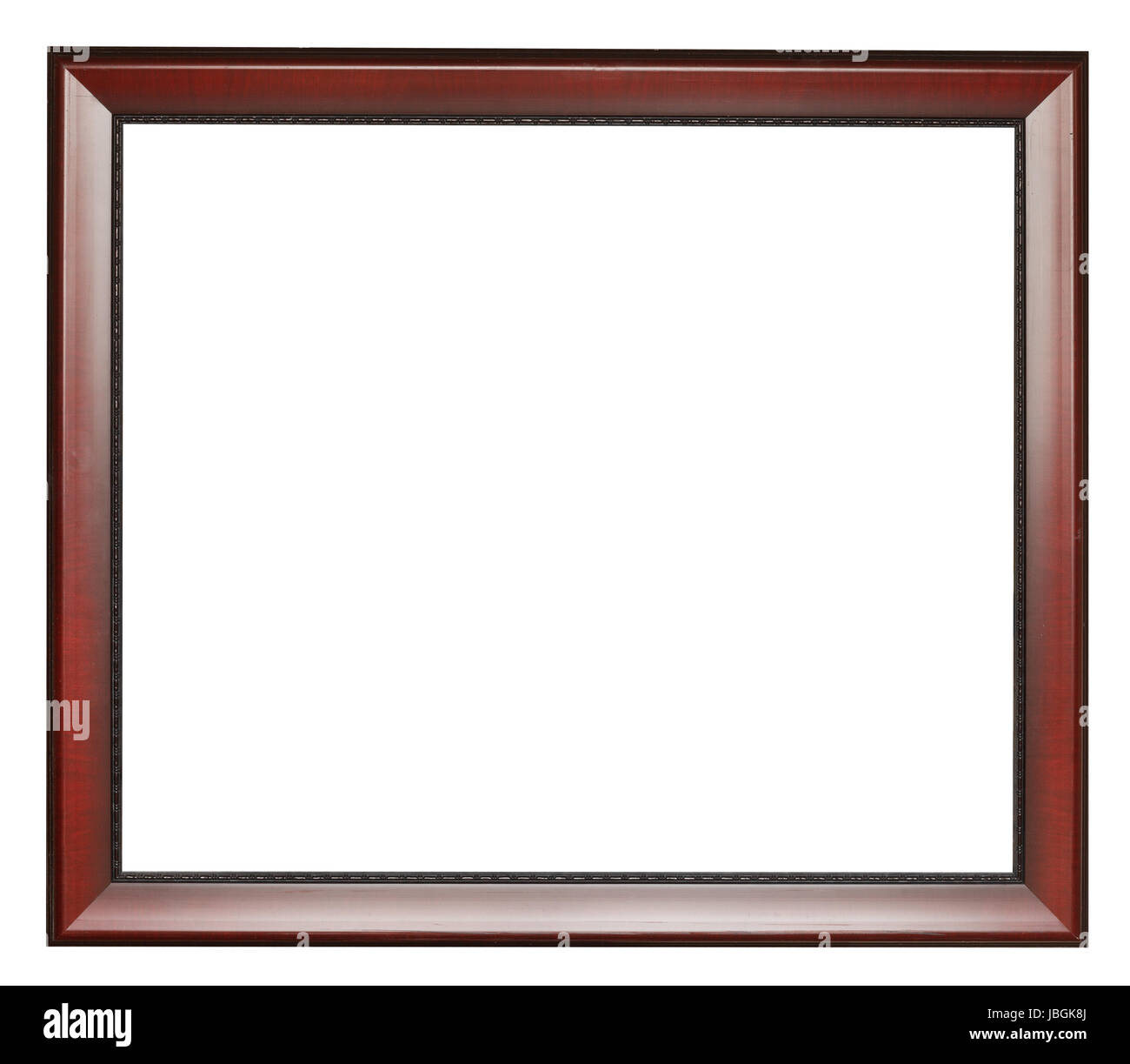 wide dark brown flat wooden picture frame with cut out canvas isolated ...