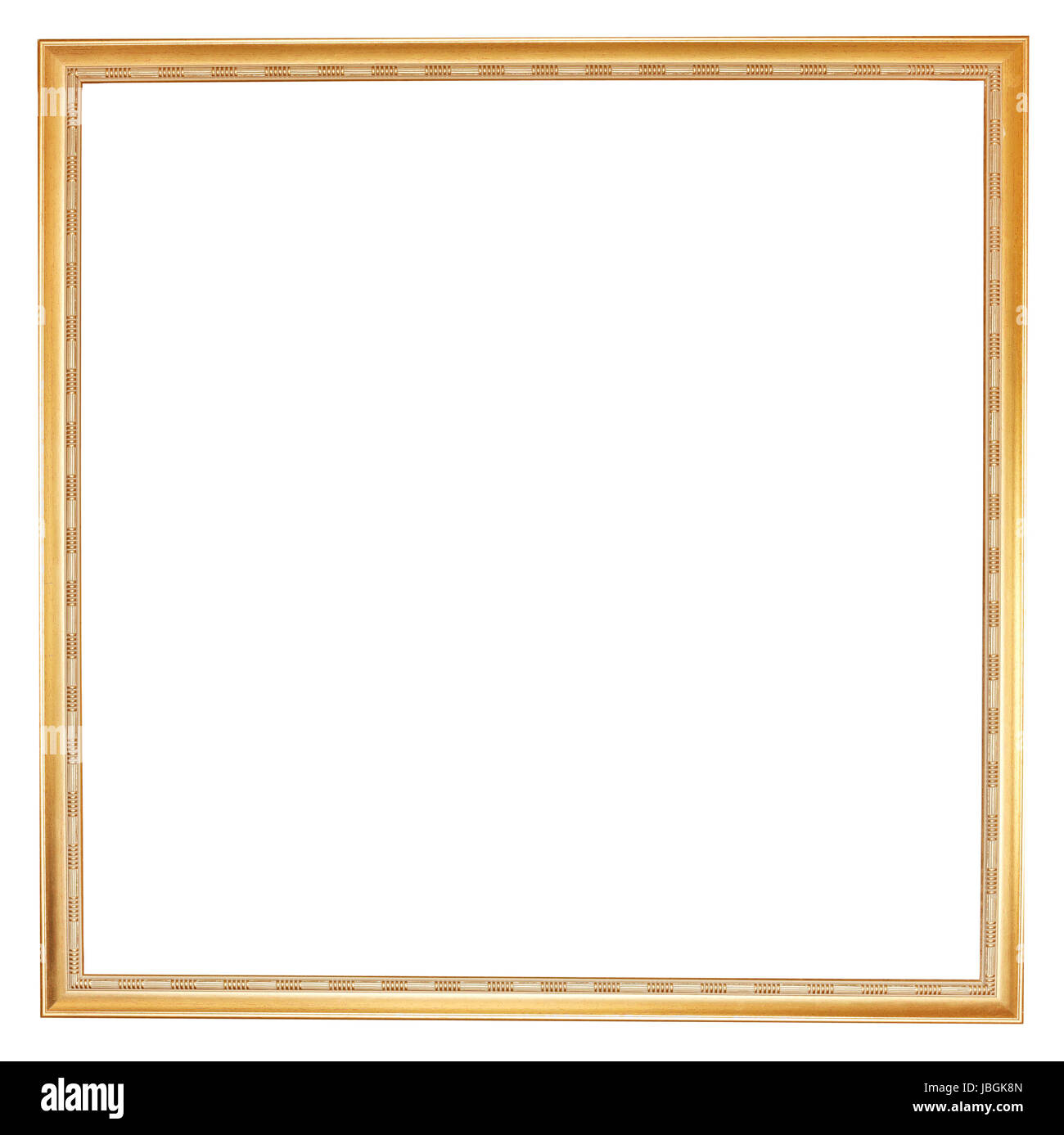 old narrow wooden picture frame with cut out canvas isolated on white ...