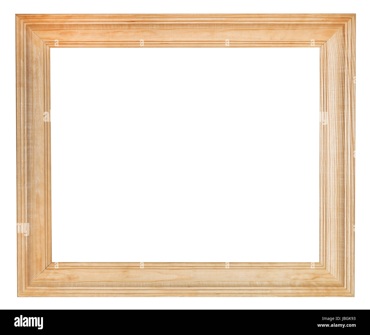 wide simple wooden picture frame with cut out canvas isolated on white ...