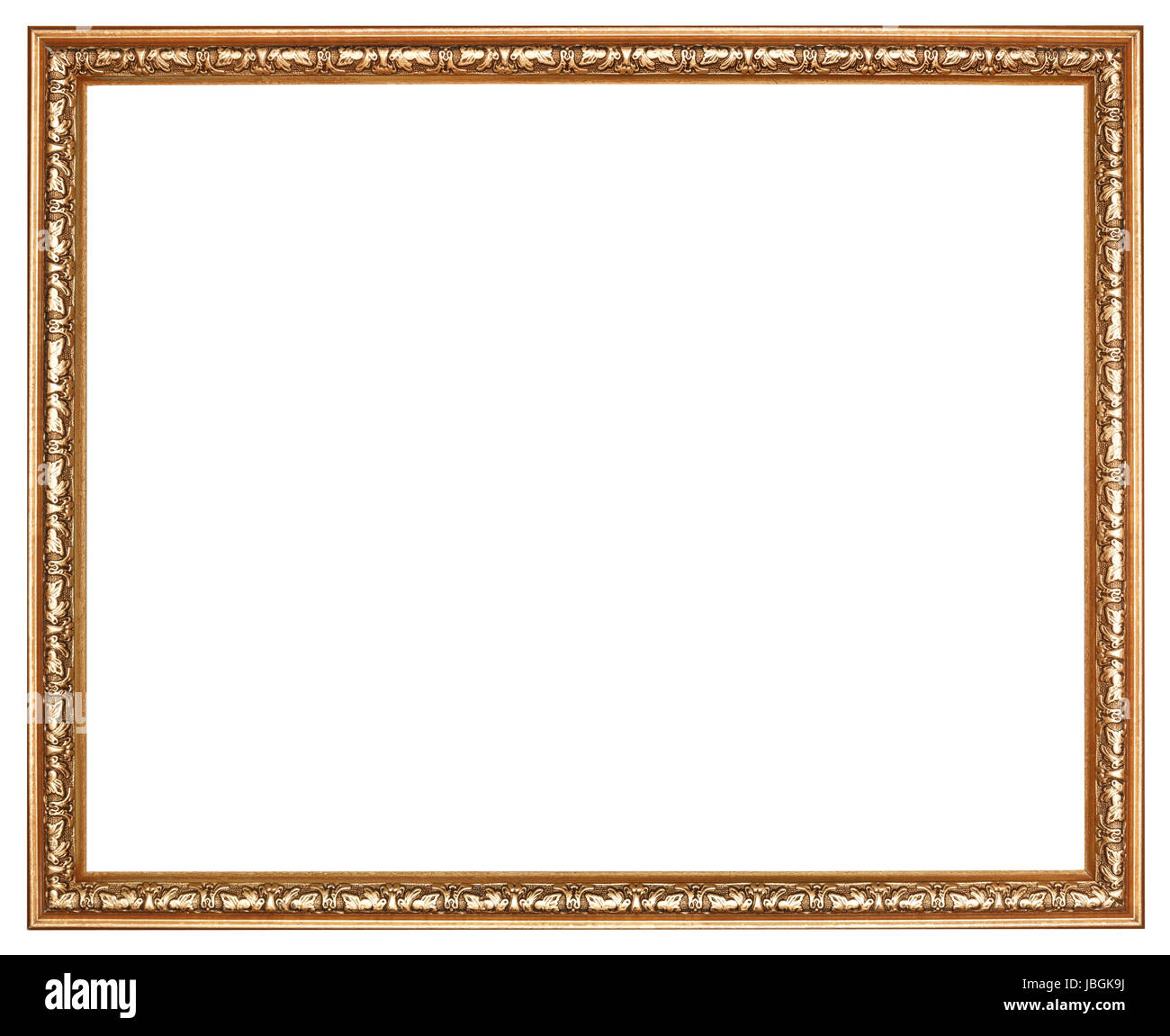 narrow baroque carved wooden picture frame with cut out canvas isolated ...