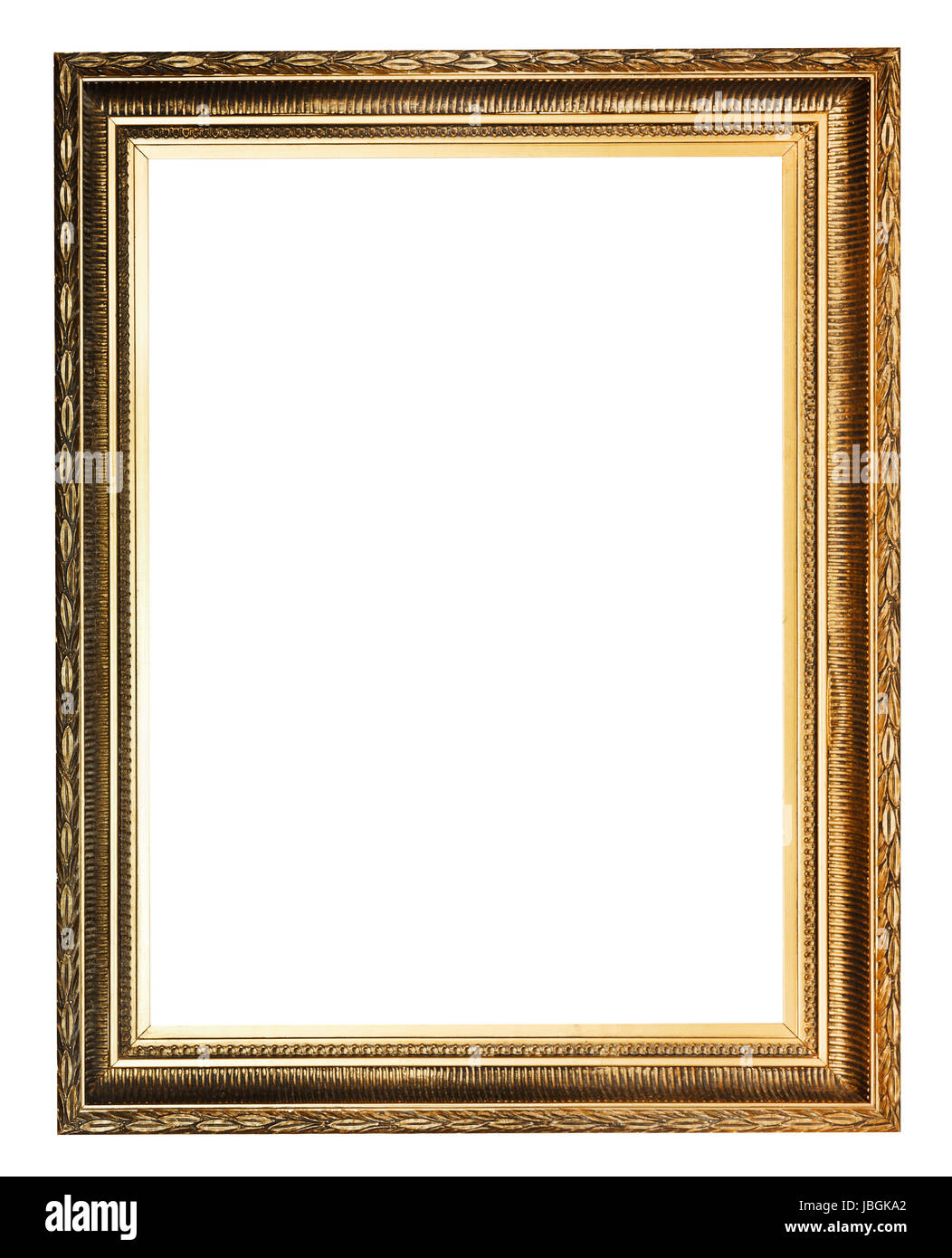 golden decorated ancient picture frame with cut out canvas isolated on ...