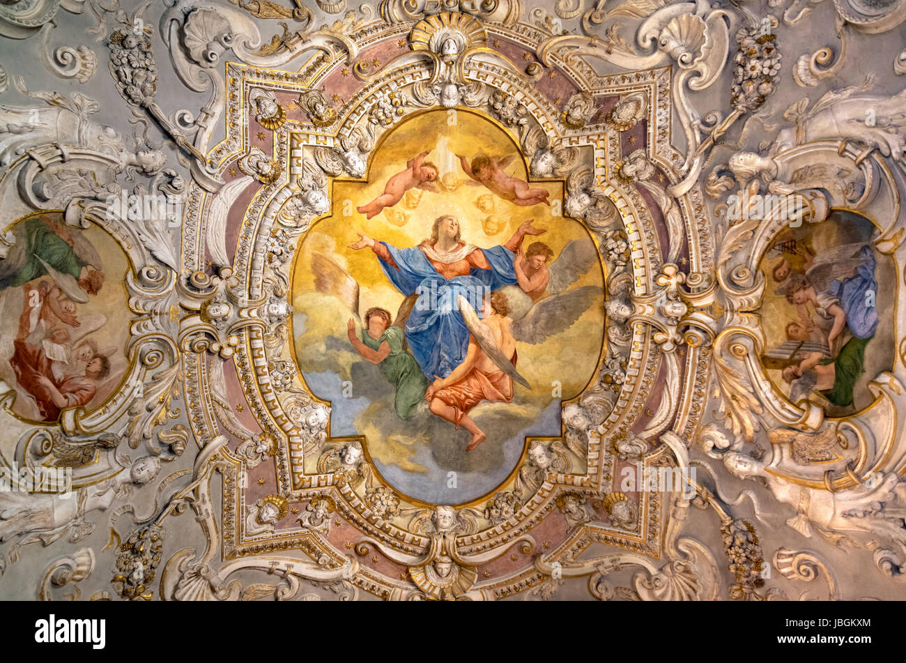 Lonigo, Italy - June 6, 2017: Painting decorated ceiling of an ancient ...