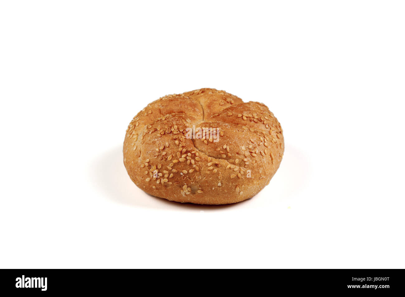 One roll bread with sesame on white background Stock Photo - Alamy