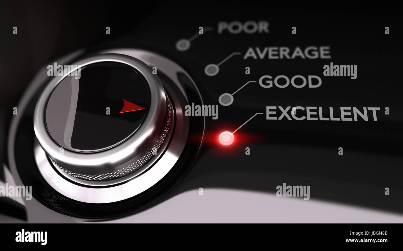 Switch button positioned on the word excellent, black background and ...