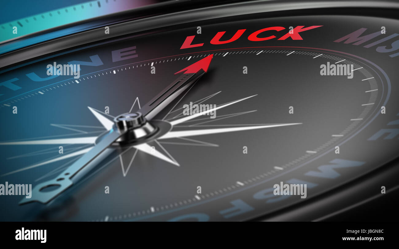 Lucky concept, Compass needle pointing the word luck over black ...