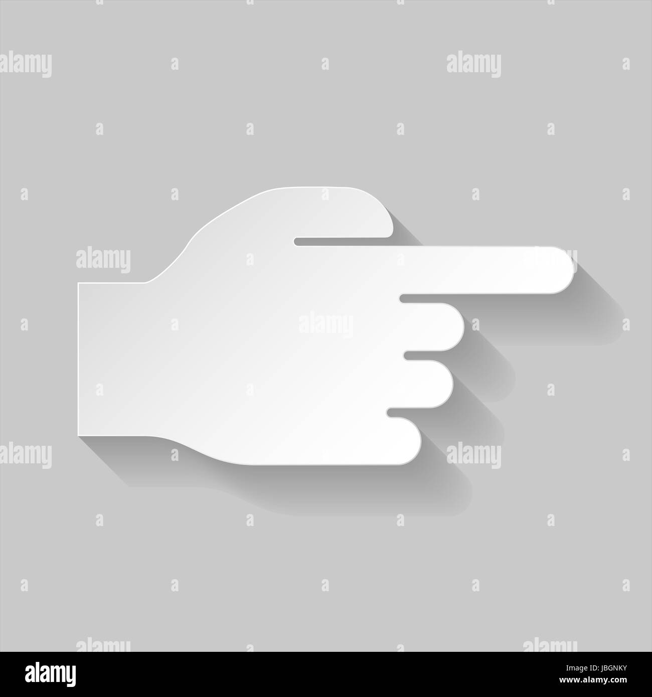 Paper hand pointing to the right on grey background Stock Photo - Alamy