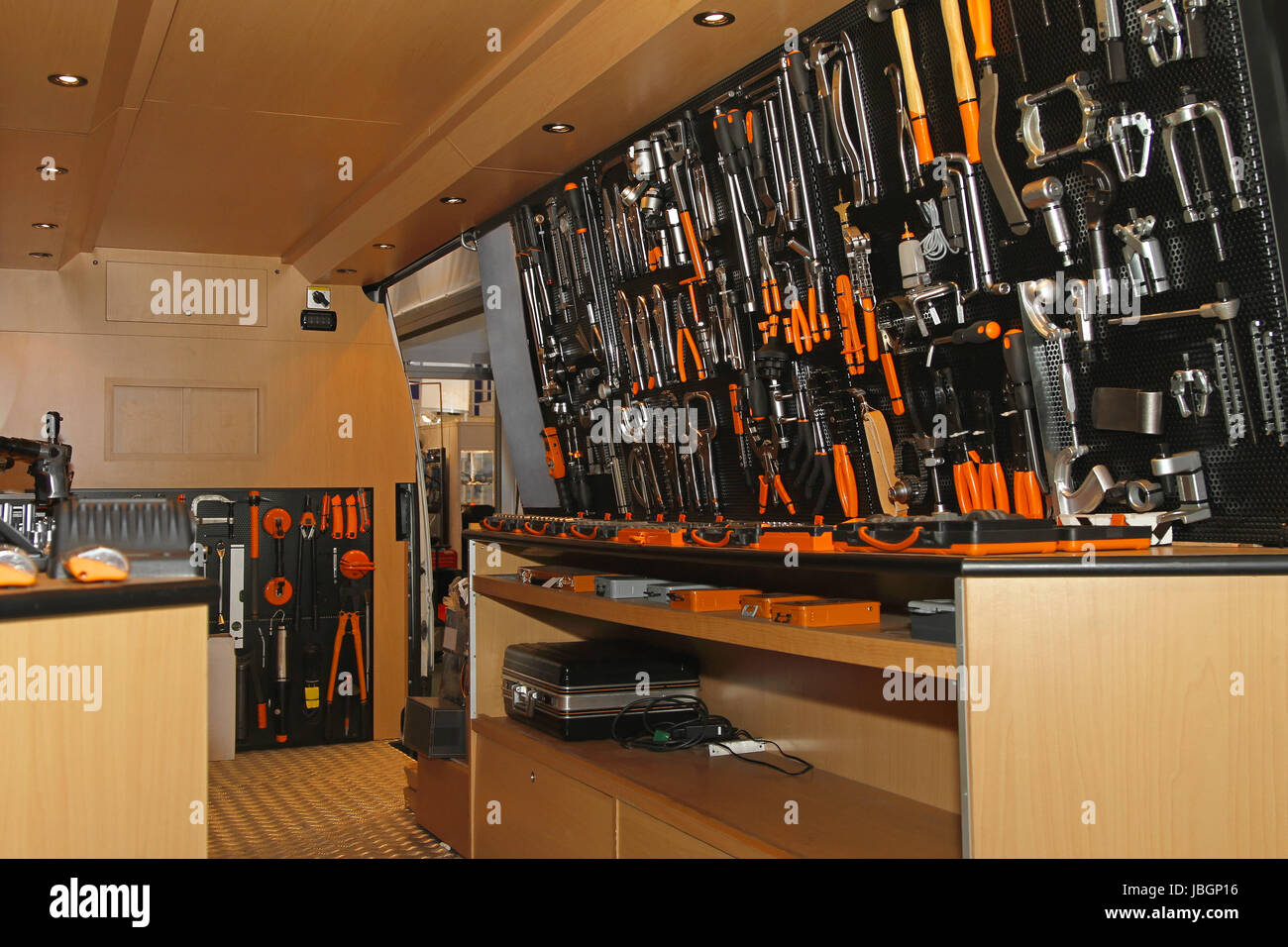 Interior of mobile service van with tools Stock Photo - Alamy