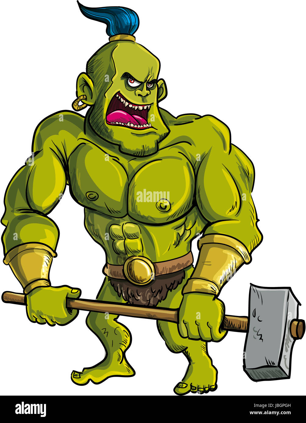 Cartoon ogre with a big hammer. isolated on white Stock Photo - Alamy