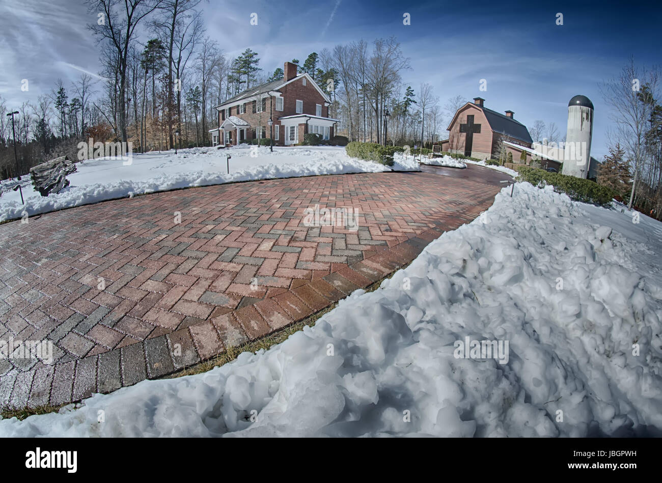 snow around billy graham library after winter storm Stock Photo - Alamy