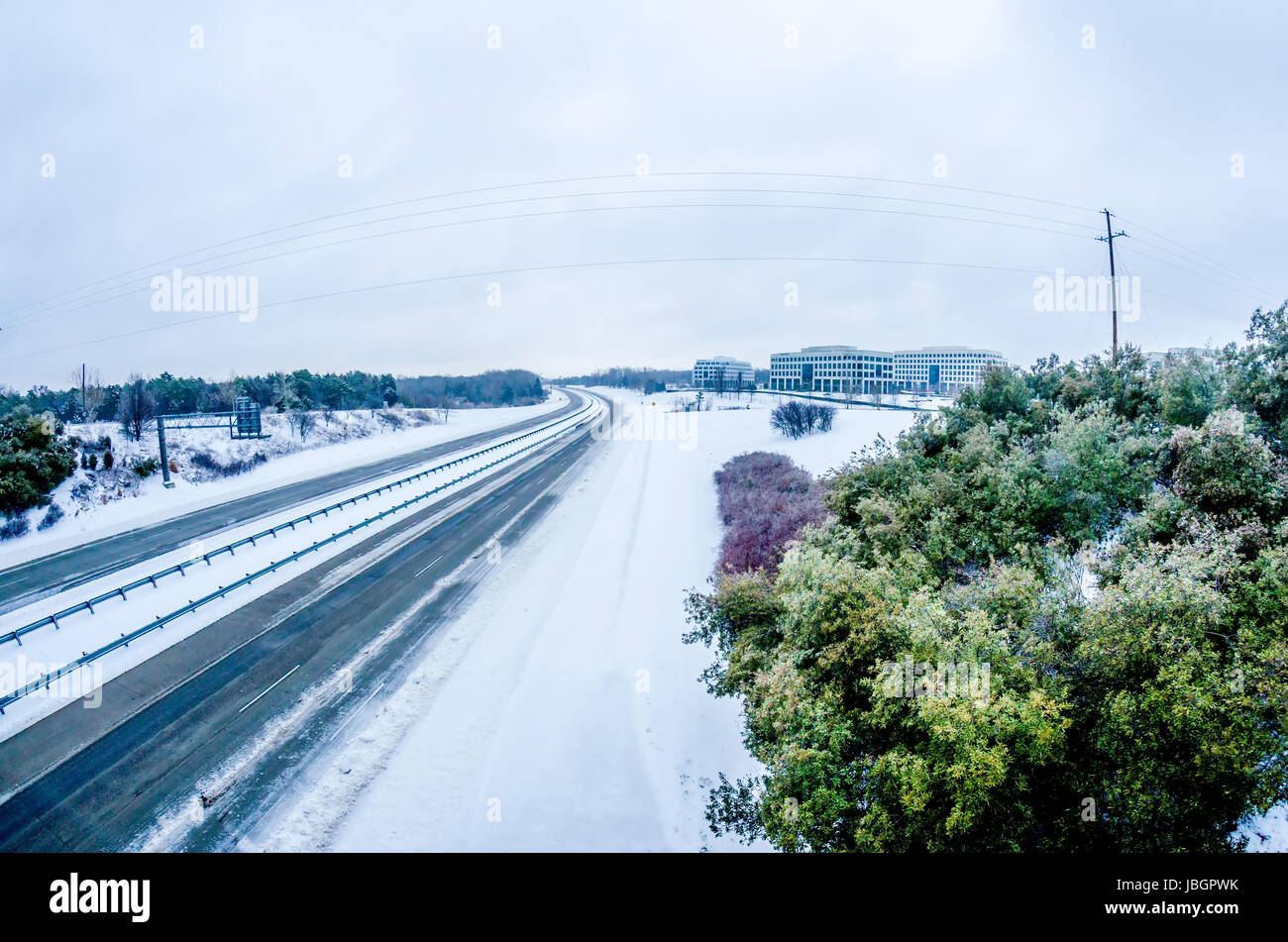 highway covered in snow and sleet without traffic Stock Photo - Alamy
