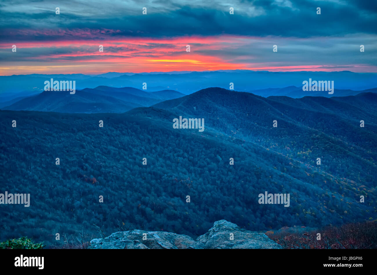 sunset view over blue ridge mountains Stock Photo - Alamy