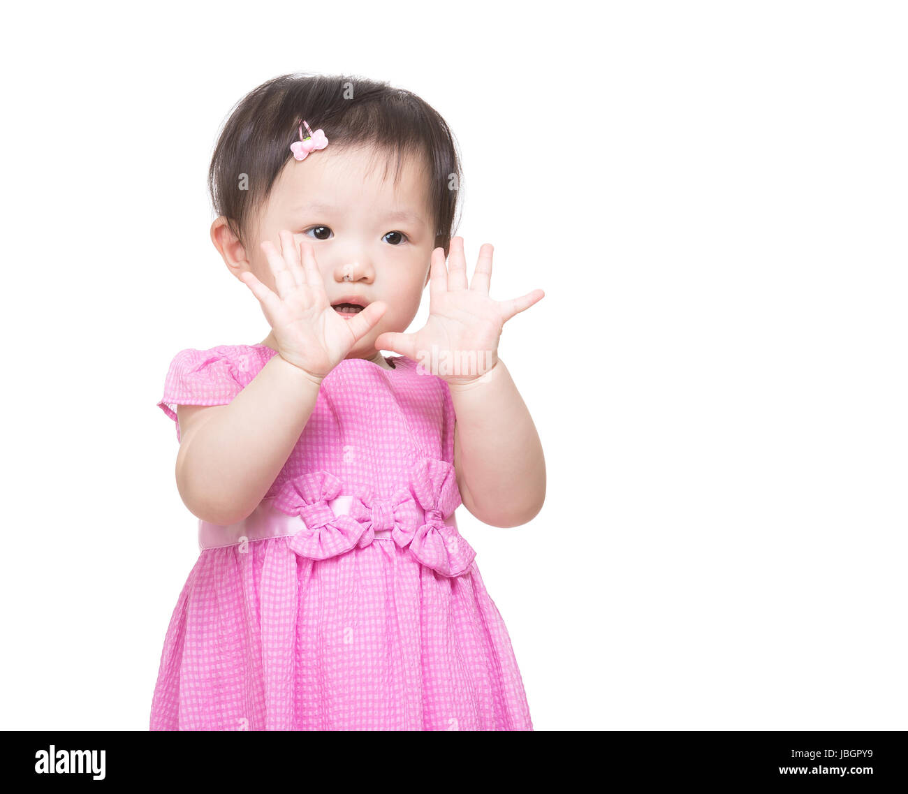Asia little girl showing hand Stock Photo - Alamy