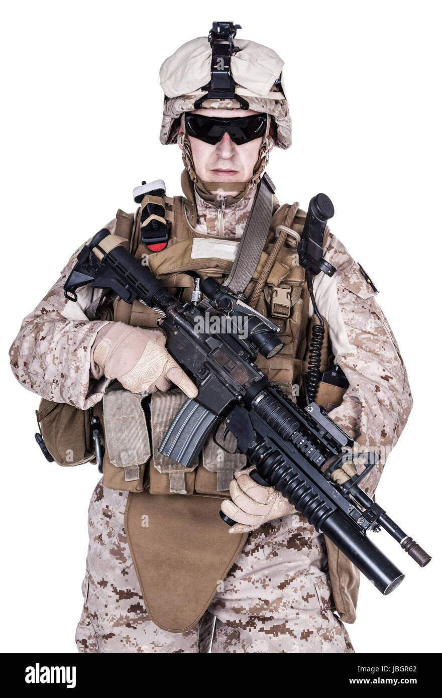 US marine with his assault rifle on white background Stock Photo - Alamy