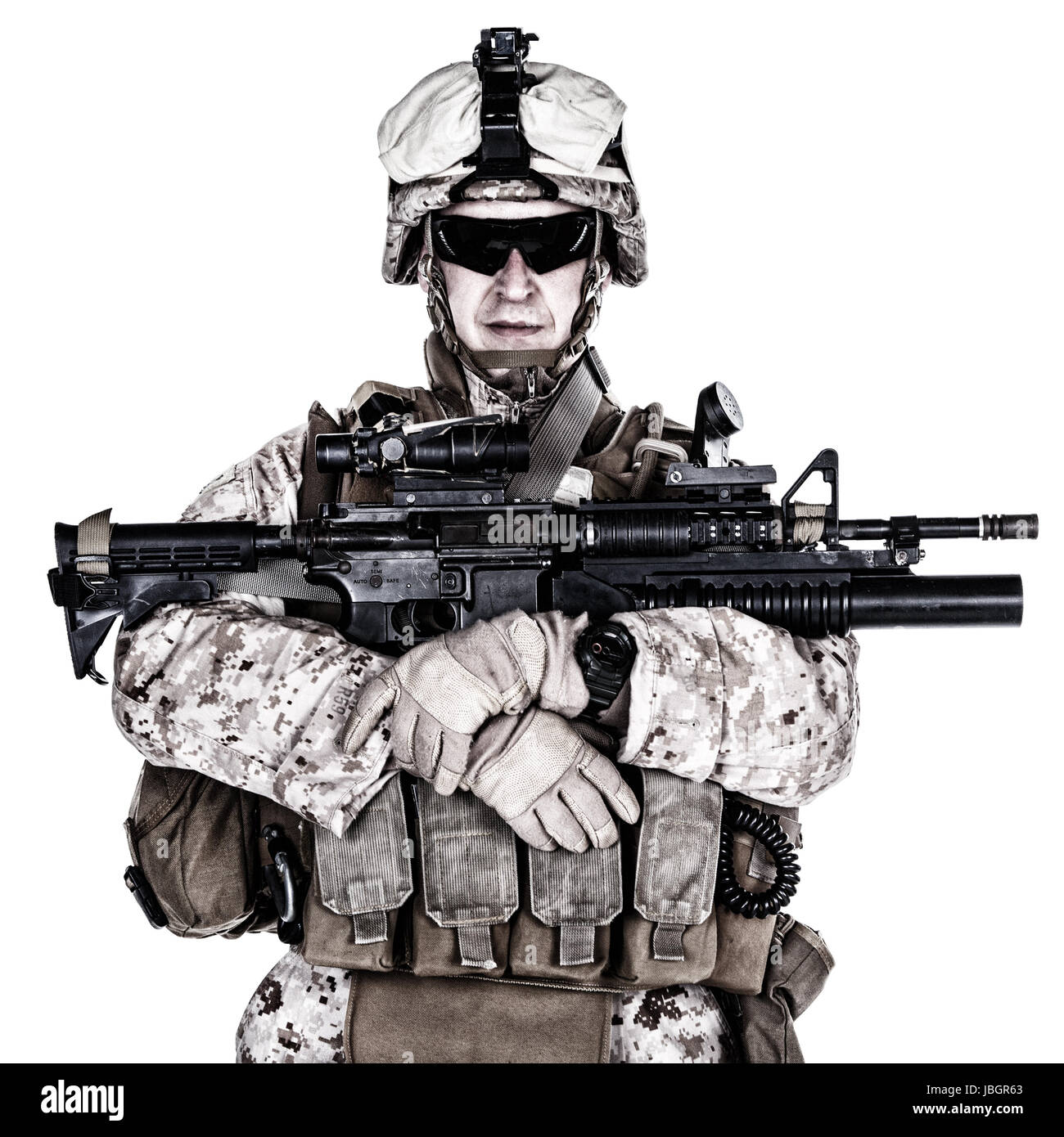 US marine with his assault rifle on white background Stock Photo - Alamy