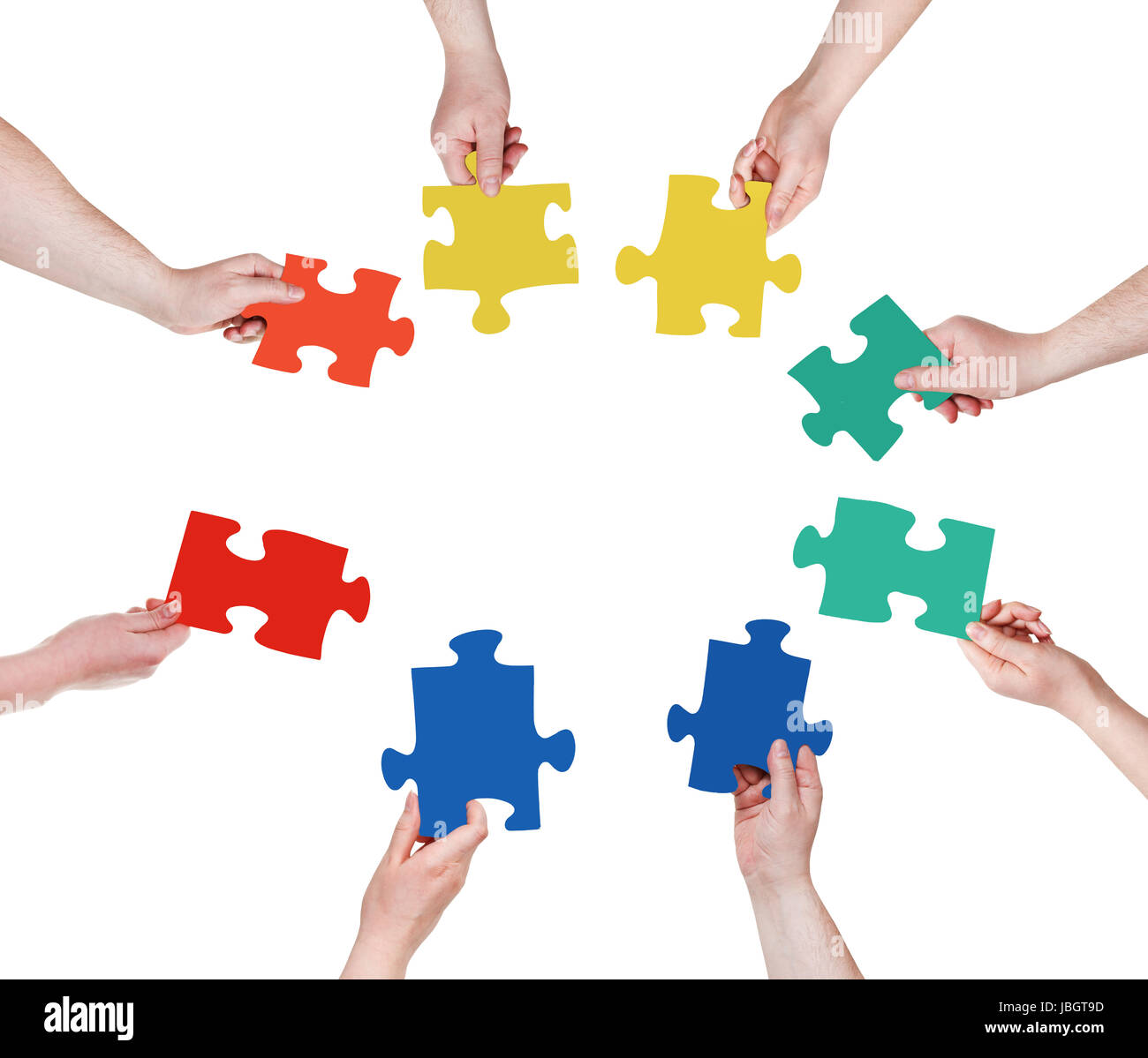 circle of people hands with puzzle pieces isolated on white background ...