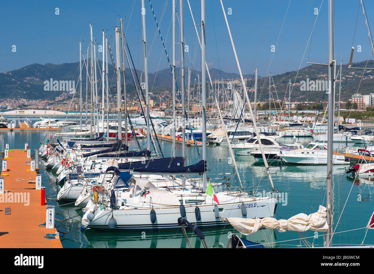yachts and motor boats moored in Marina D'Arech Stock Photo - Alamy