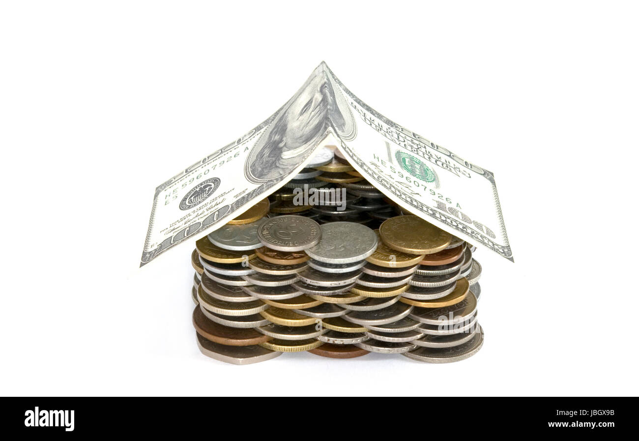 House made of coins and dollar banknote Stock Photo - Alamy