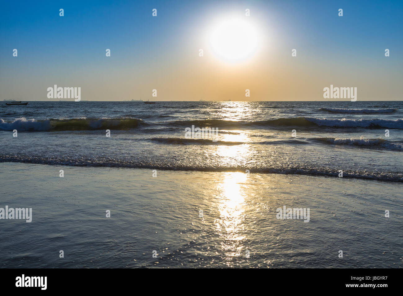 Scenic view from beach in Goa to beautiful sunrise above the Arabian ...