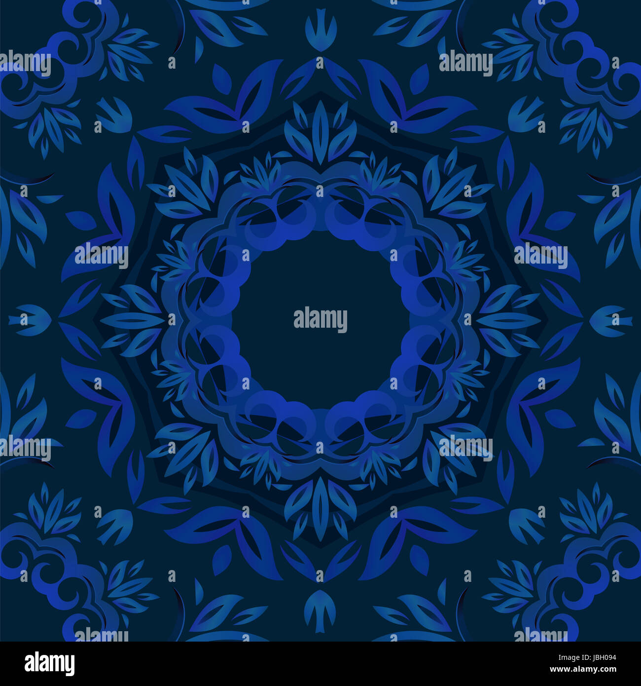 Abstract blue floral repeating background with round vector pattern ...