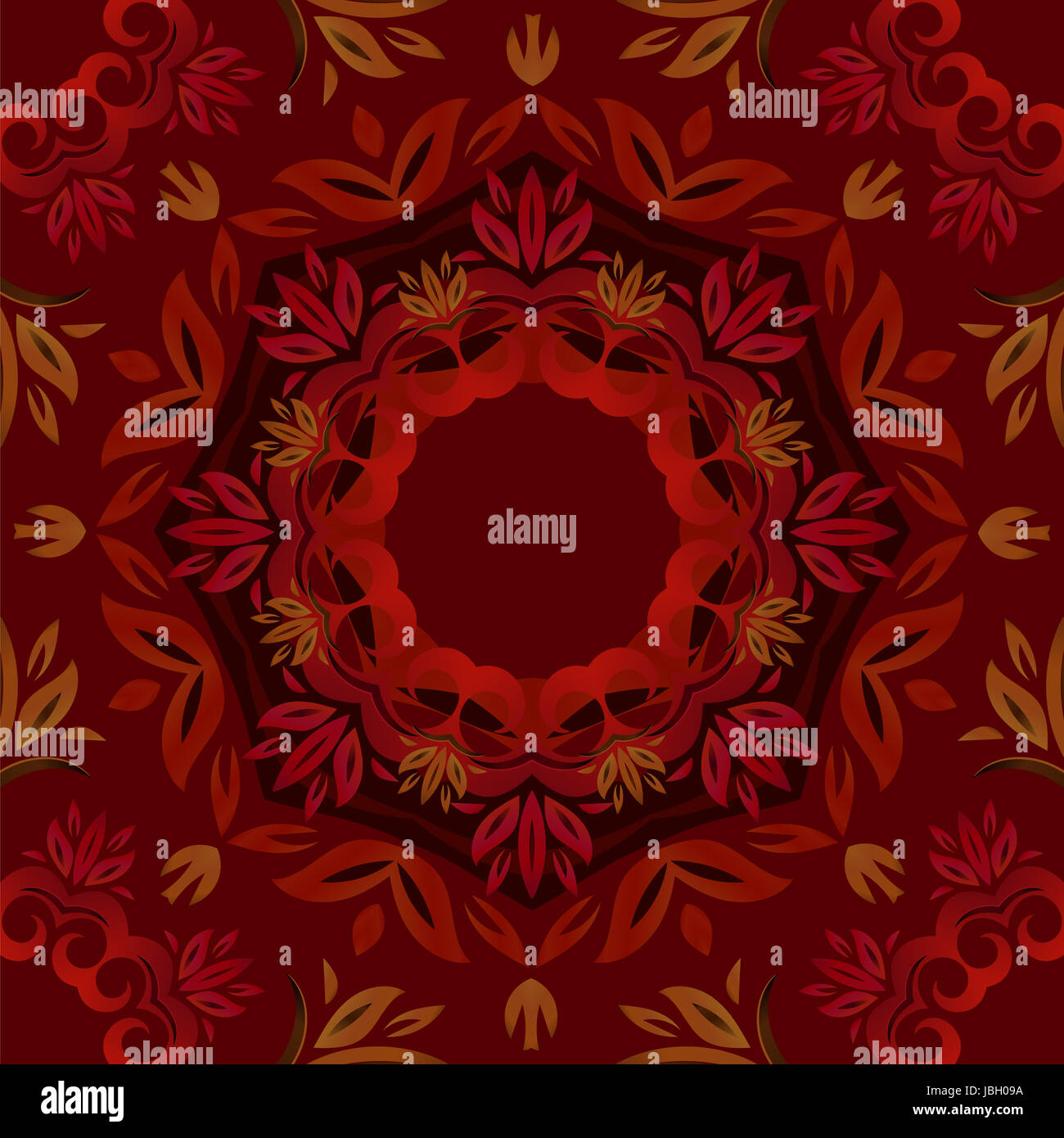 Abstract dark red floral repeating background with round vector pattern ...