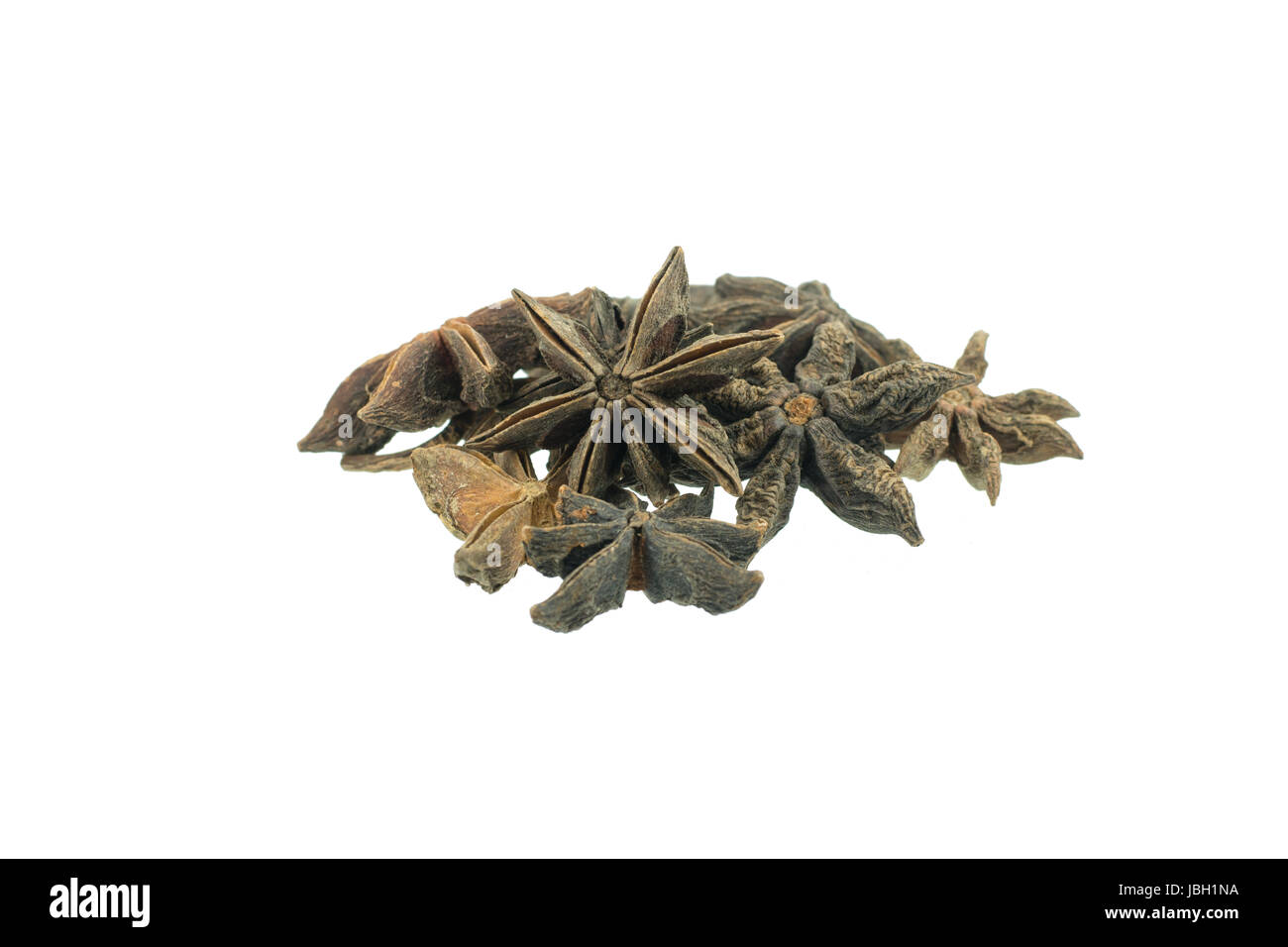 Star anise spice fruits and seeds isolated on white background closeup ...