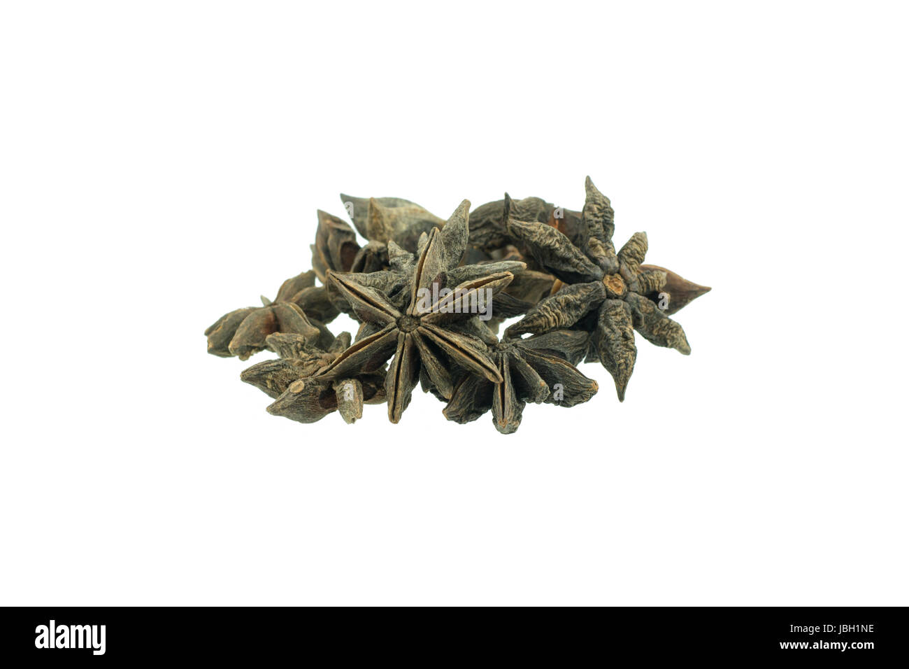 Star anise spice fruits and seeds isolated on white background closeup ...