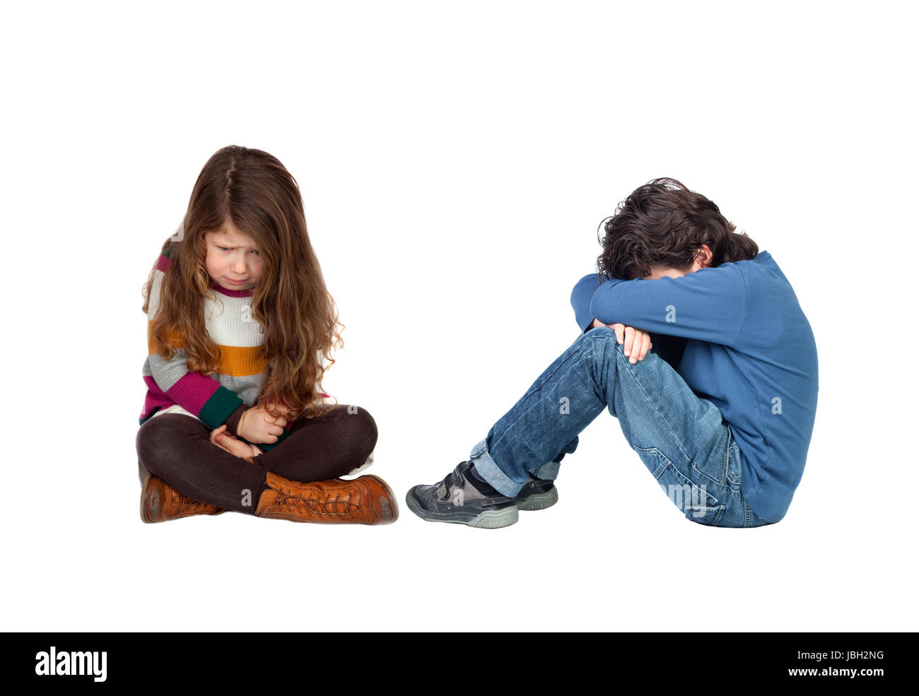 Sad children isolated on a white background Stock Photo - Alamy