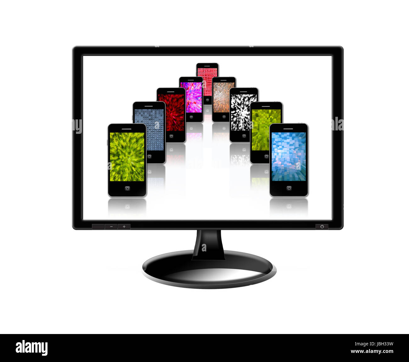 modern mobile phones with different abstract textures on the screen of ...