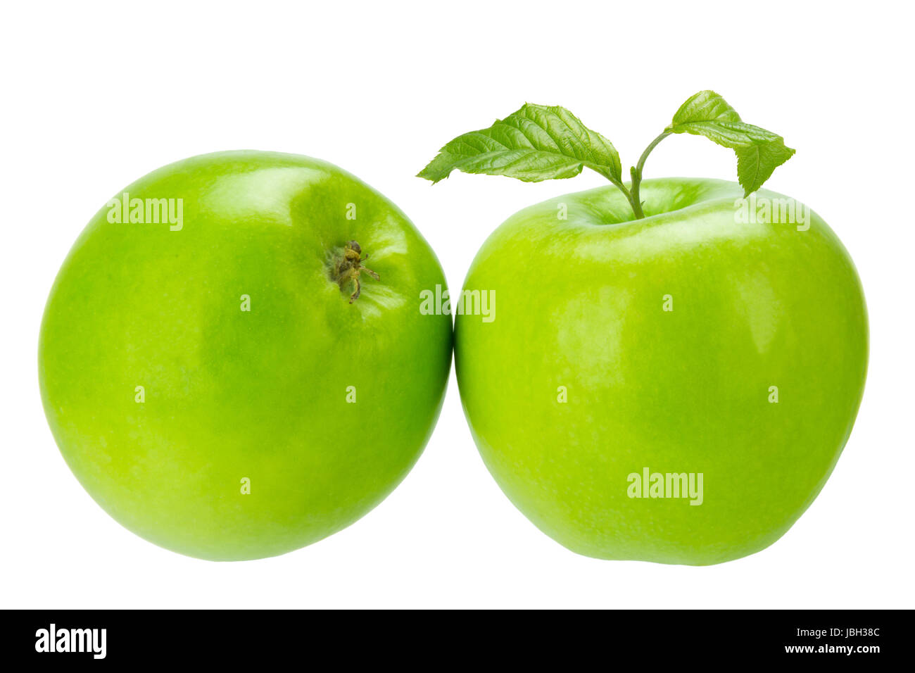two fresh green apples isolated on the white background Stock Photo - Alamy