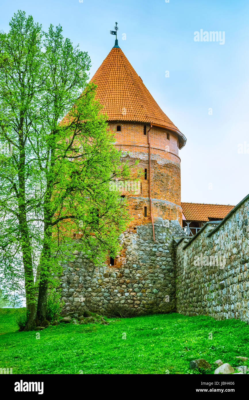 Red brick tower of castle in Trakai, Lithuania Stock Photo - Alamy