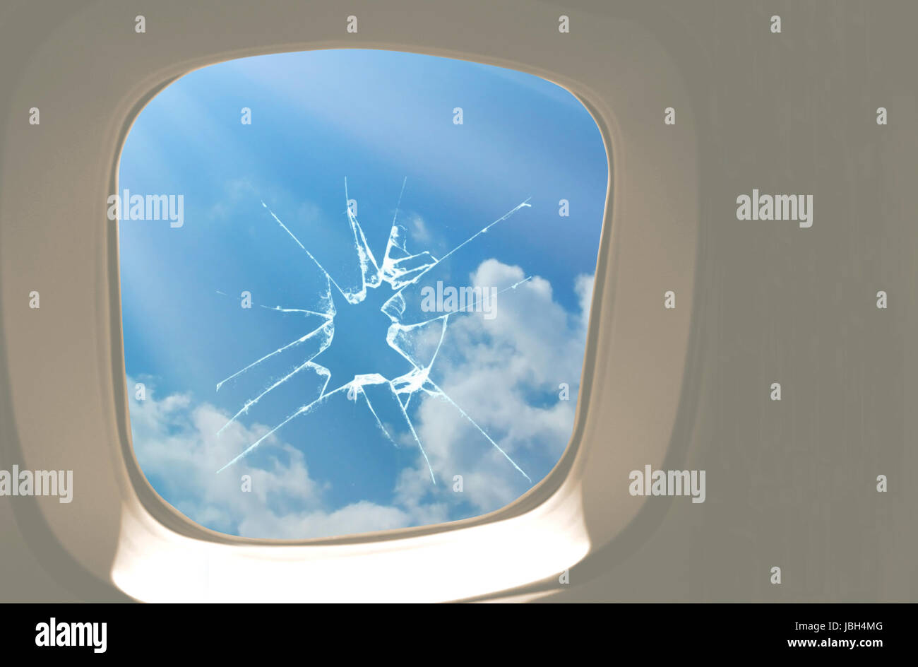 Airplane broken window during the fly Stock Photo - Alamy