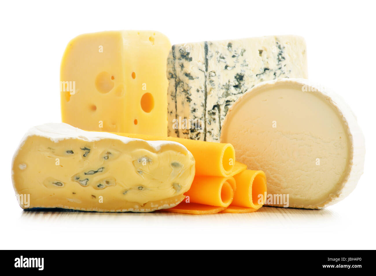 Different sorts of cheese isolated on white background Stock Photo - Alamy