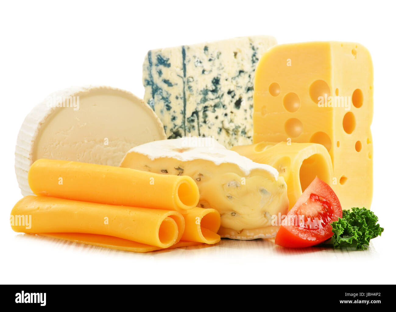 Different sorts of cheese isolated on white background Stock Photo - Alamy