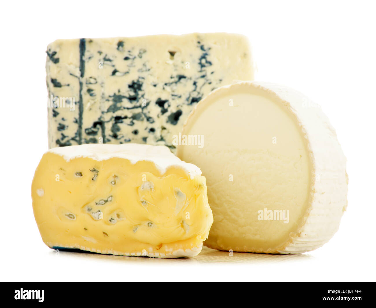 Different sorts of cheese isolated on white background Stock Photo - Alamy