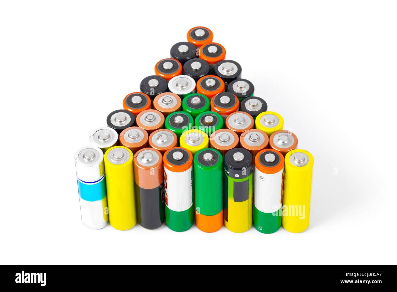 Many AA sized batteries on white Stock Photo - Alamy